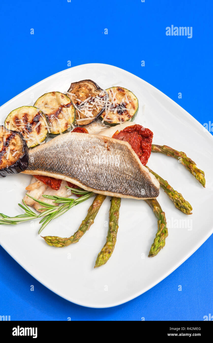 Seabass fillet dish Stock Photo - Alamy