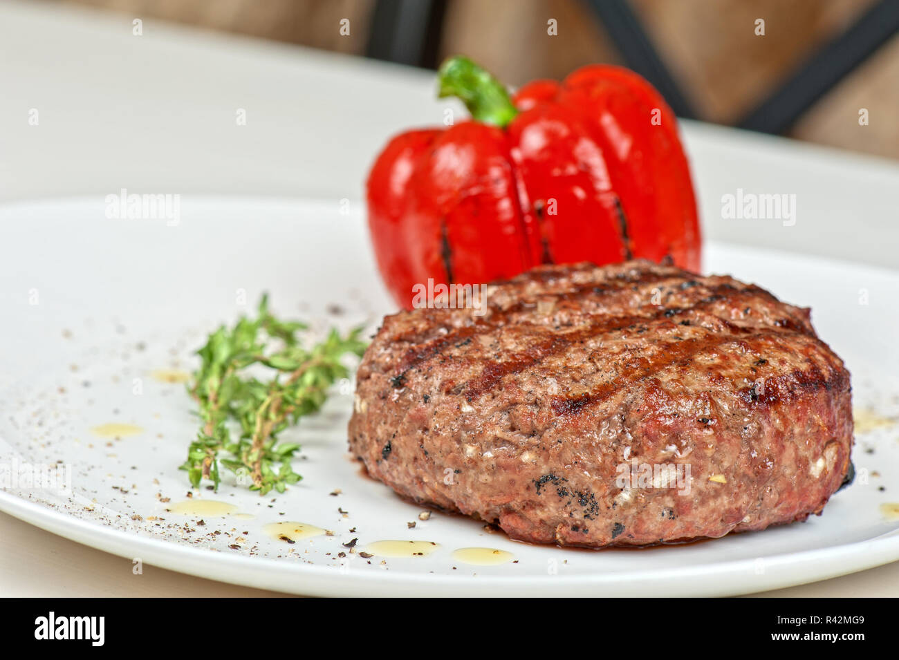 beef steak at plate Stock Photo - Alamy