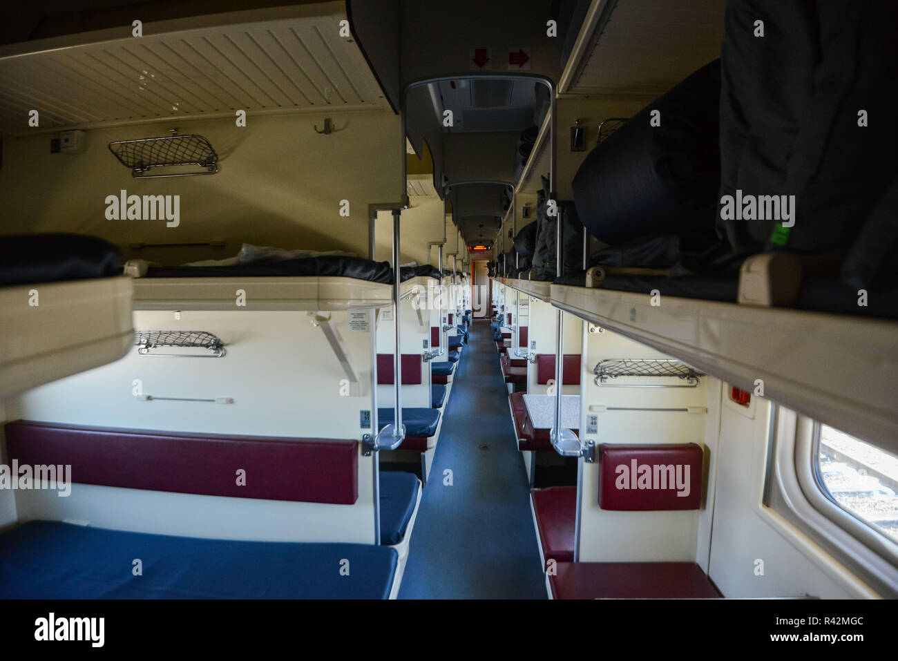 Interior of the Trans-Siberian Express train, connecting Moscow with ...