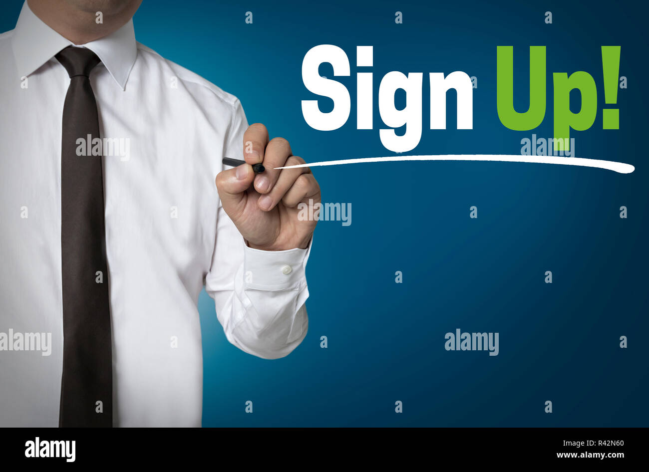sign up is written by businessman background concept Stock Photo - Alamy