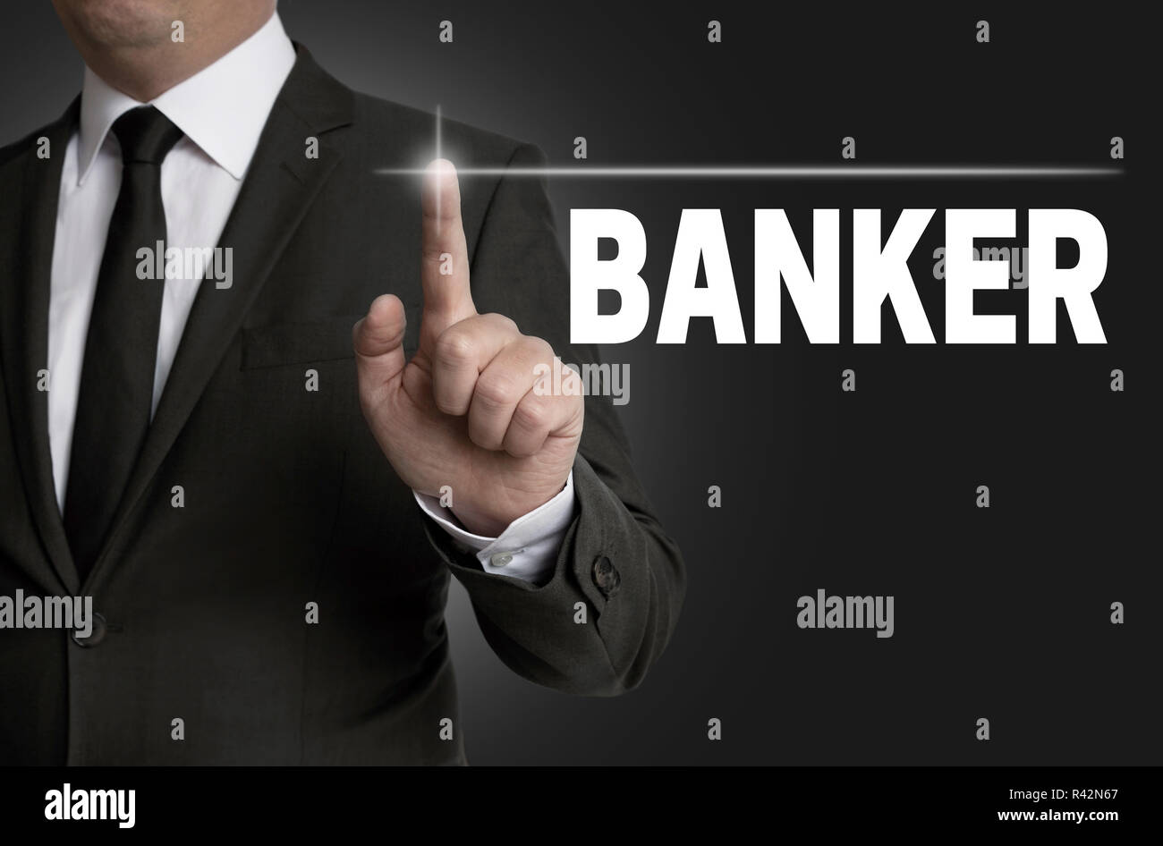 banker touchscreen is of businessman operated concept Stock Photo - Alamy