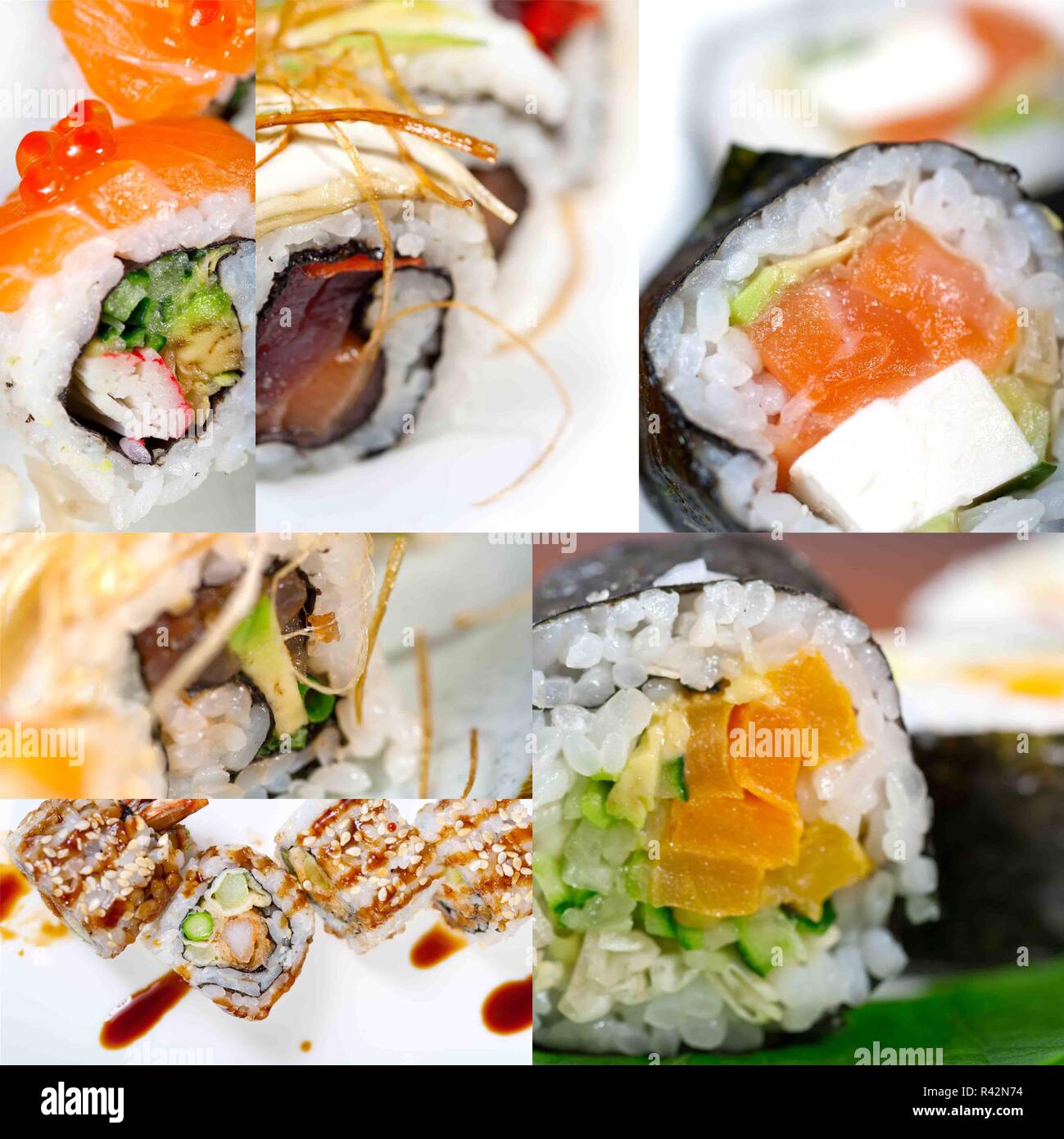 Japanese sushi collage Stock Photo - Alamy