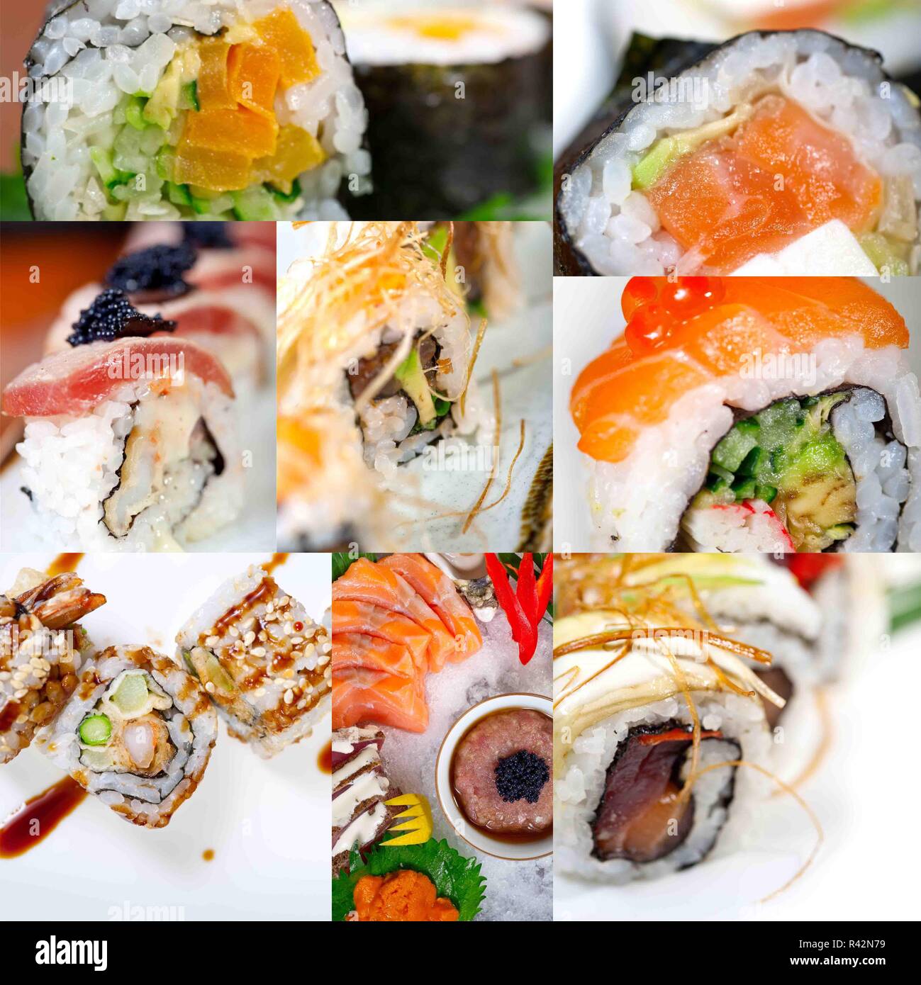 Japanese sushi collage Stock Photo - Alamy