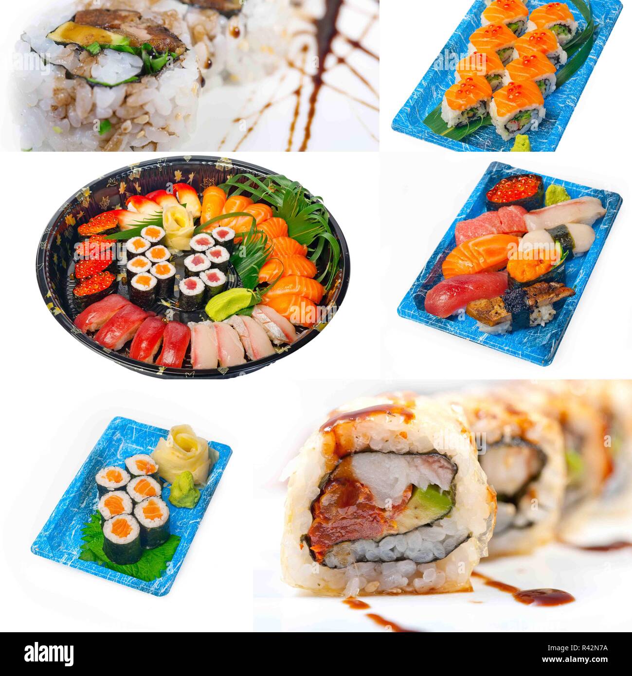 Japanese sushi collage Stock Photo - Alamy