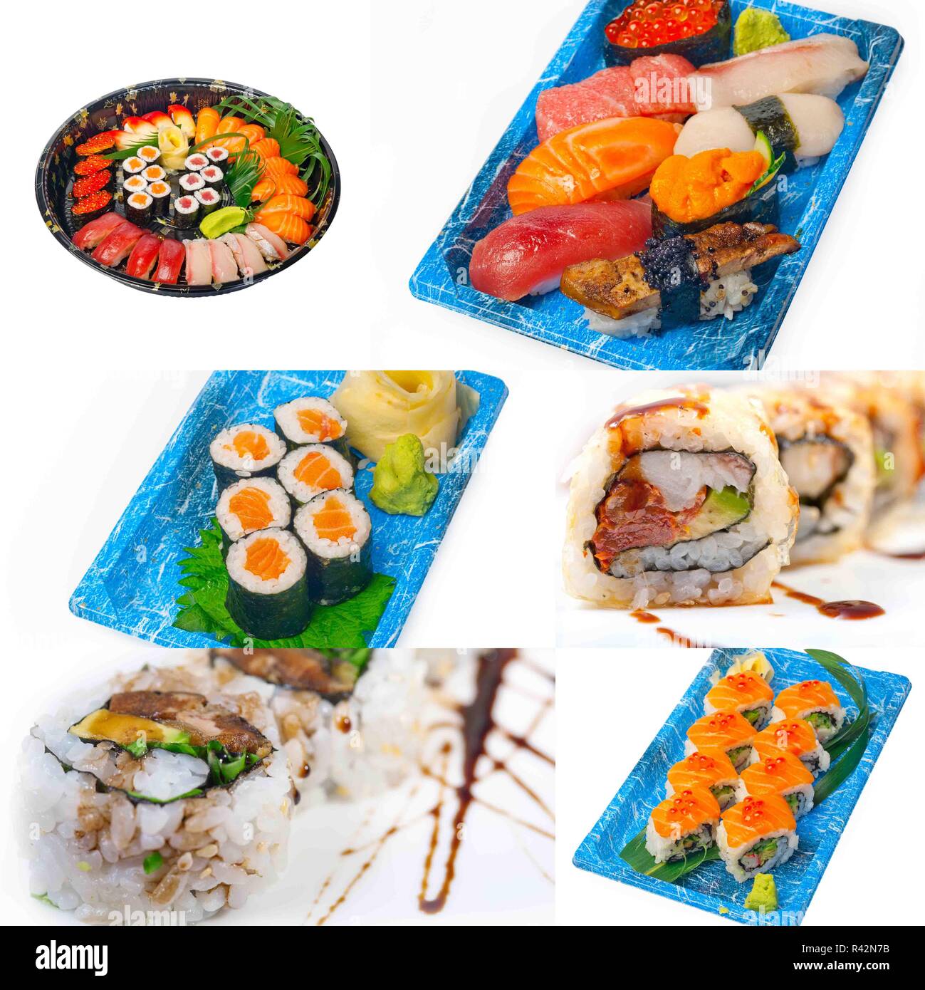 Japanese sushi collage Stock Photo - Alamy