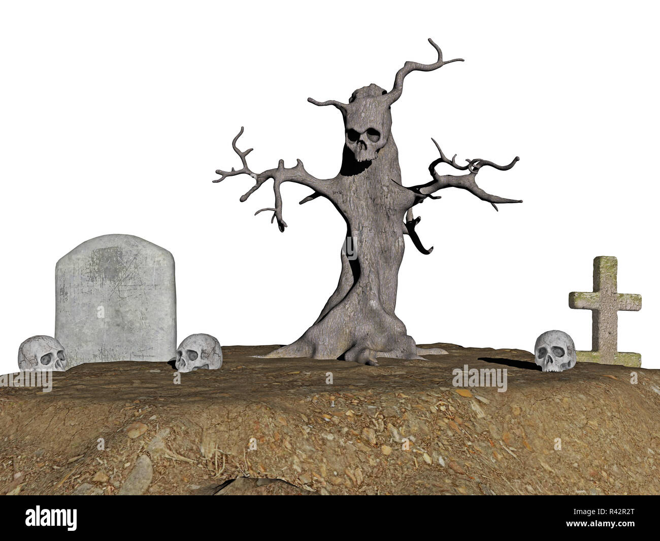 graveyard with dead tree and graves isolated Stock Photo - Alamy