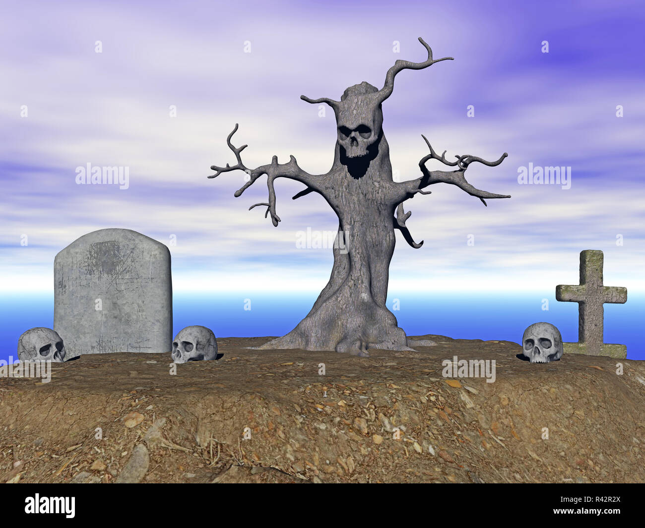cemetery with dead tree and graves Stock Photo - Alamy