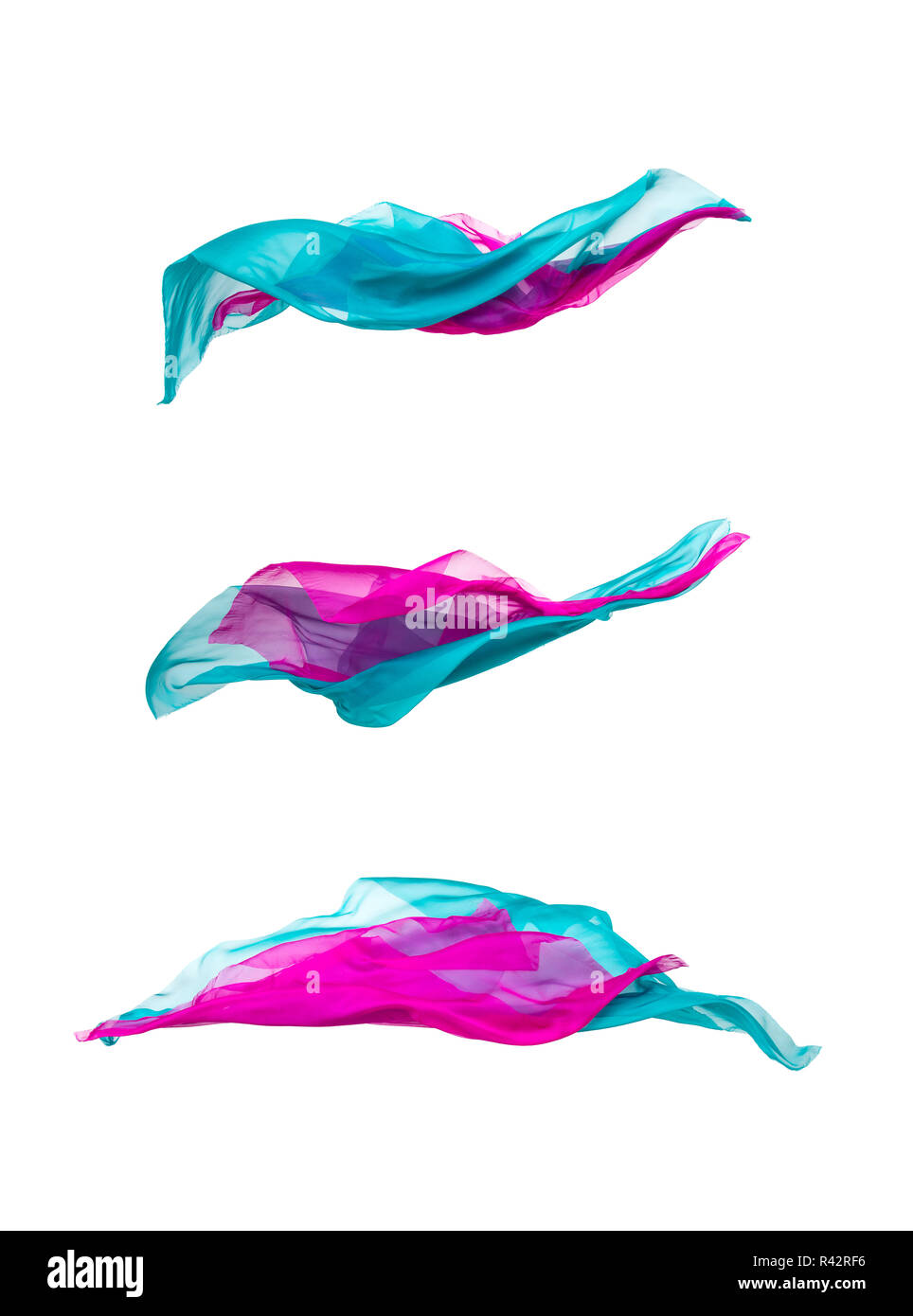 set of multicolored fabric in motion Stock Photo - Alamy