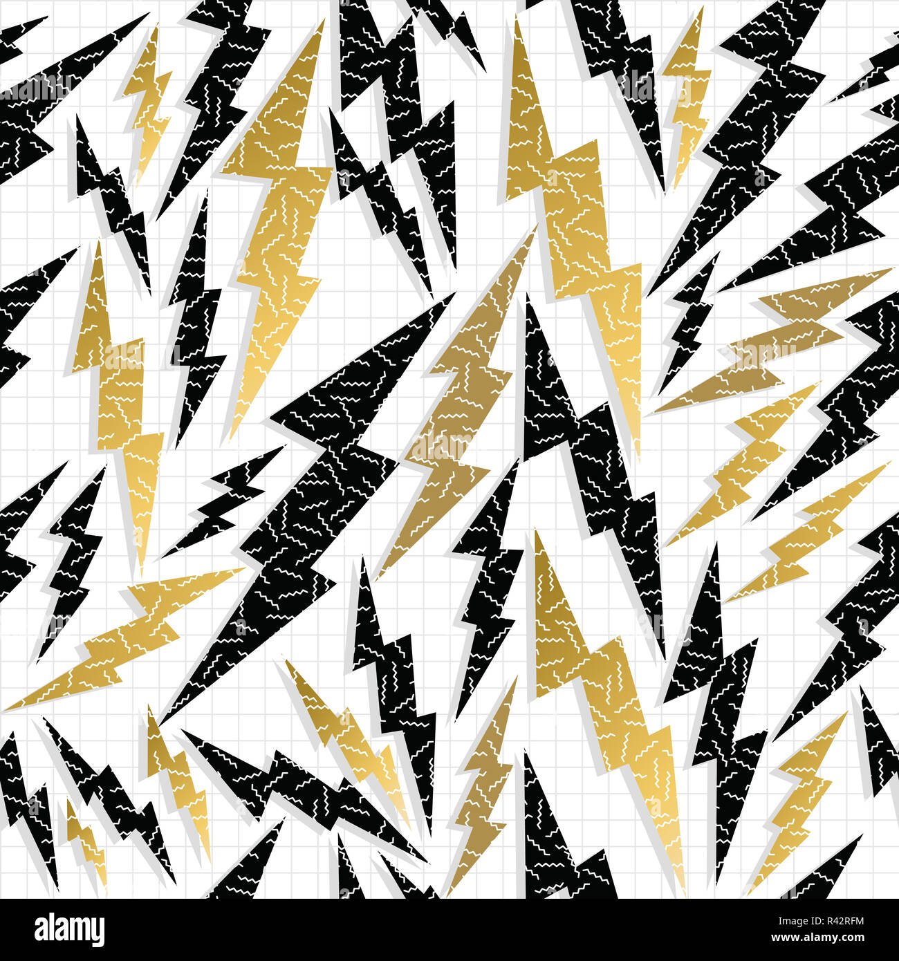 Retro 80s 90s thunder bolt ray pattern gold fancy Stock Photo - Alamy