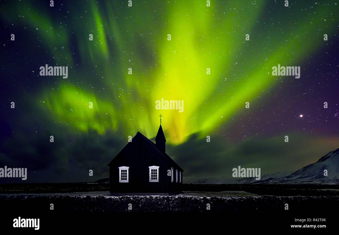 Aurora borealis over church hi-res stock photography and images - Alamy