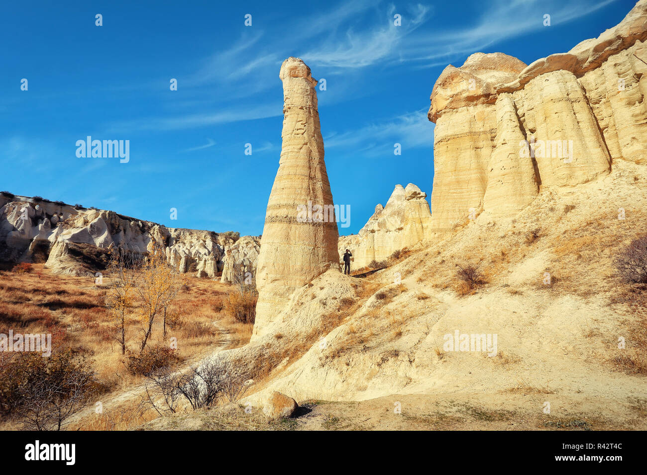 Rock formations known as fairy chimneys in Love Valley near Goreme in ...