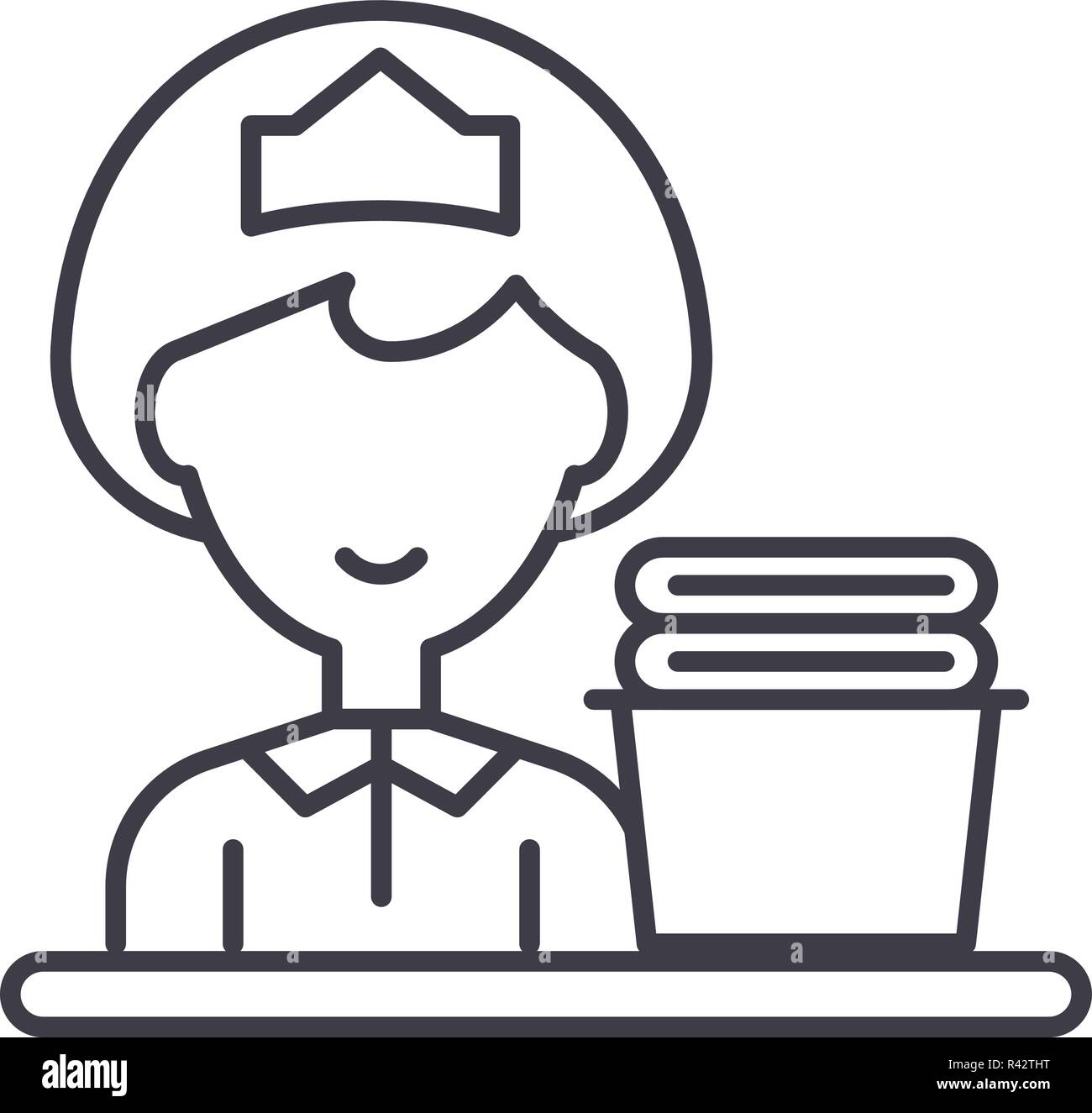 Cleaning lady line icon concept. Cleaning lady vector linear ...