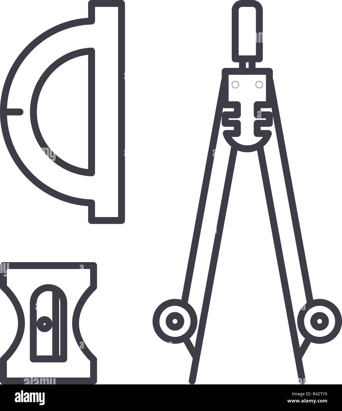 Compass, sharpener, ruler line icon concept. Compass, sharpener, ruler ...