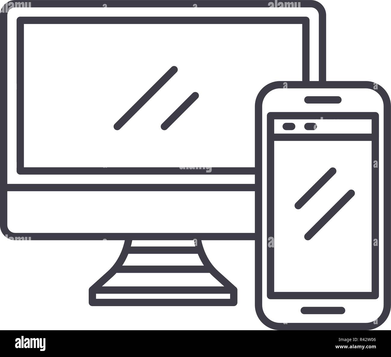 Computer and smartphone line icon concept. Computer and smartphone ...