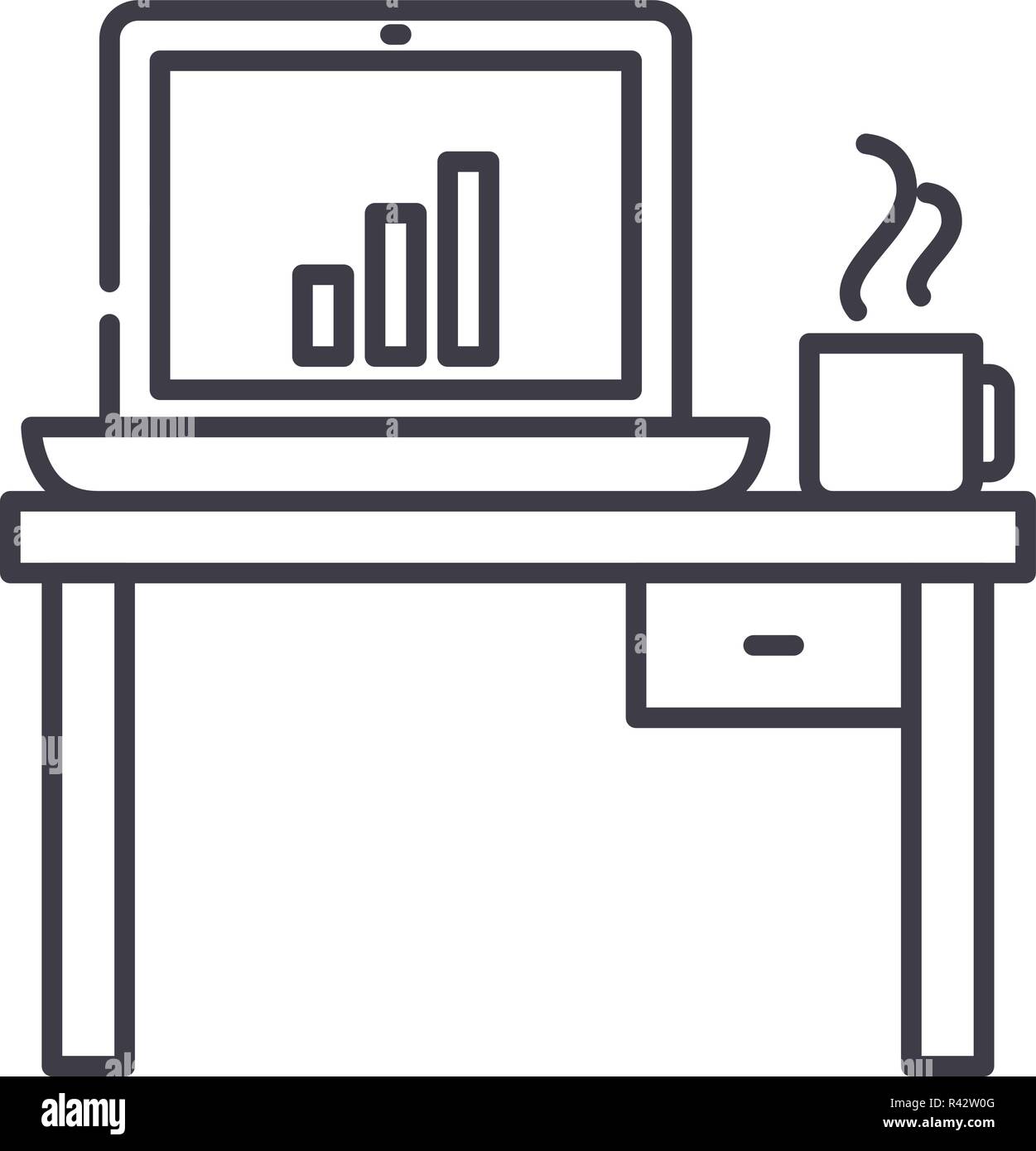 Computer desk line icon concept. Computer desk vector linear ...