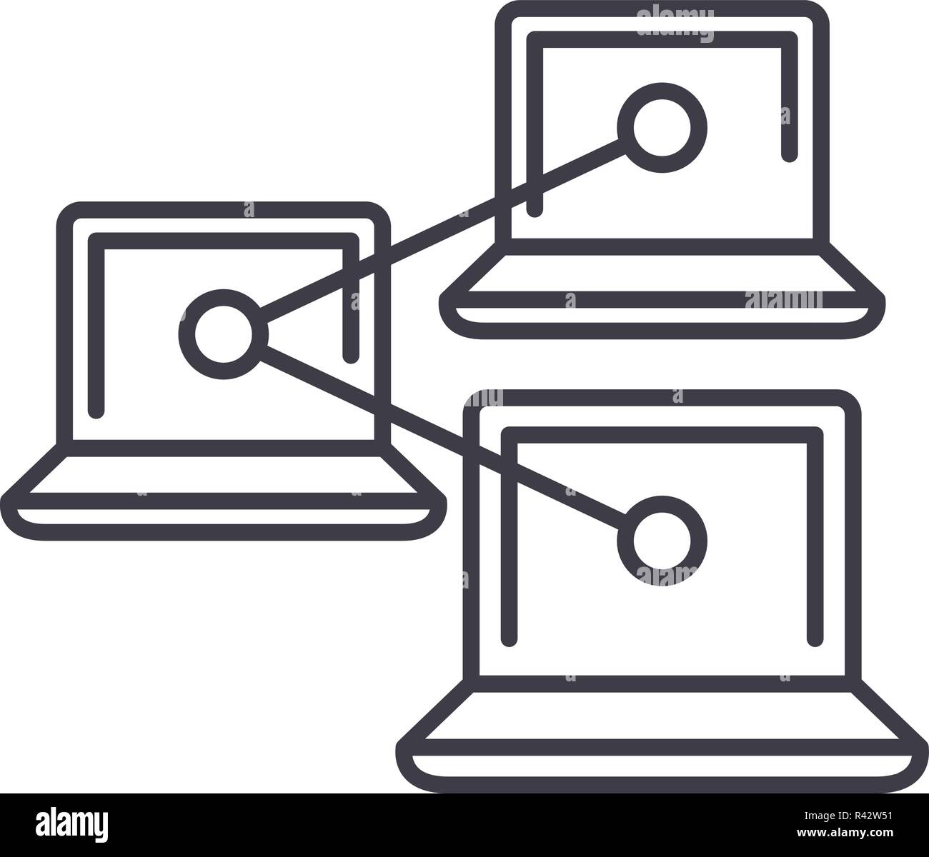 Computer work network line icon concept. Computer work network vector ...