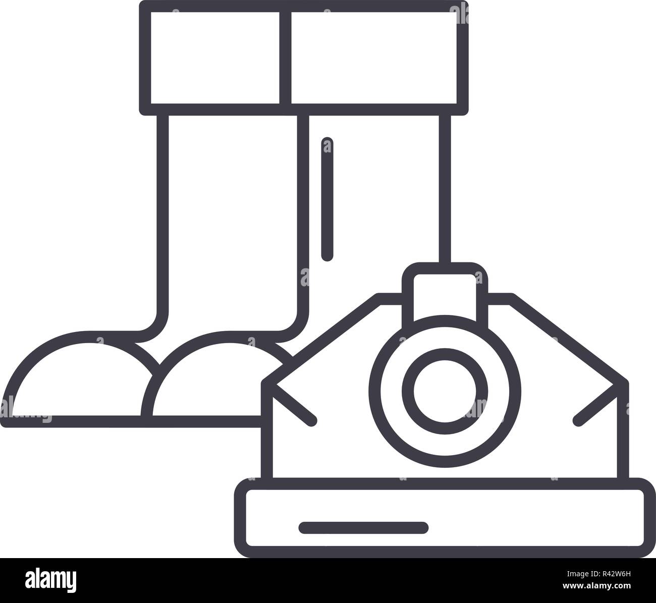 Construction boots and helmet line icon concept. Construction boots and ...