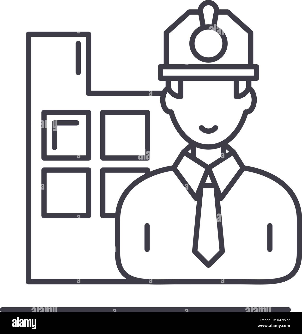 Construction engineer line icon concept. Construction engineer vector ...