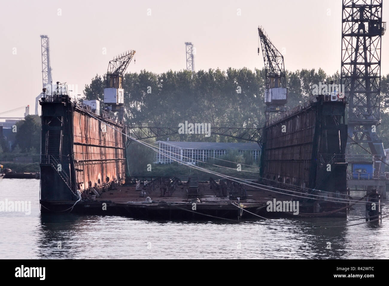 empty Shipyard floating dry dock Stock Photo - Alamy