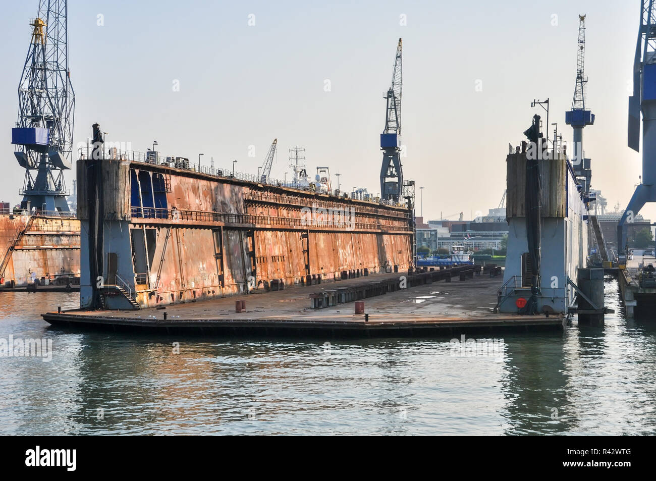 empty Shipyard floating dry dock Stock Photo - Alamy