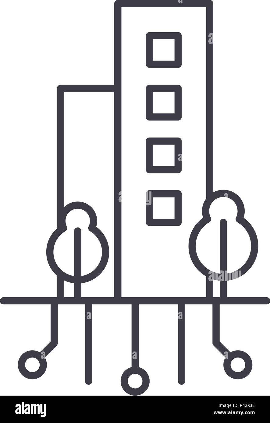 Digital city line icon concept. Digital city vector linear illustration ...