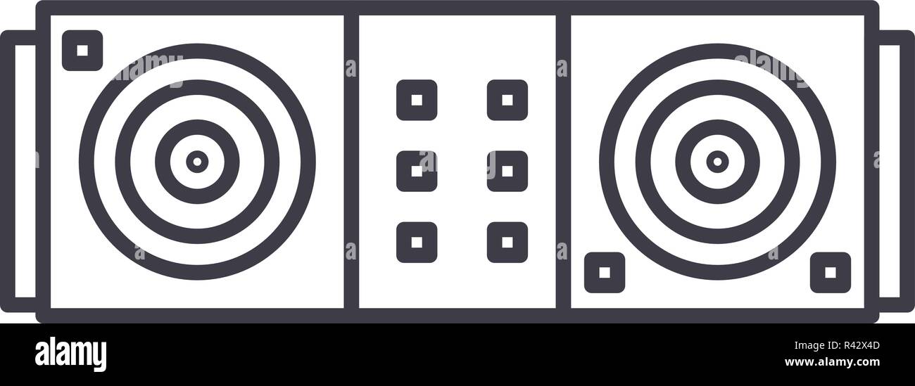 Dj desk line icon concept. Dj desk vector linear illustration, symbol ...
