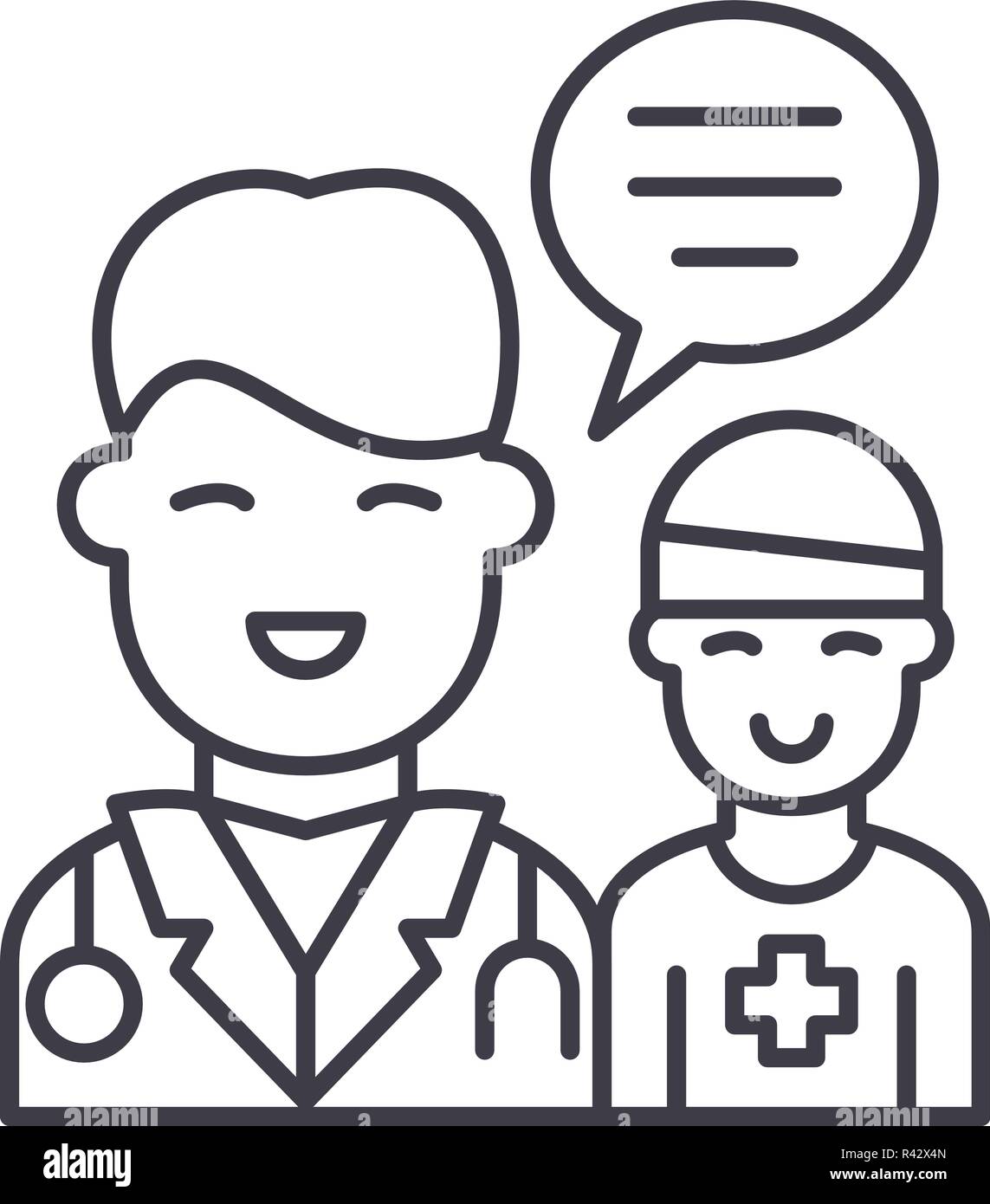 Doctor's help to the patient line icon concept. Doctor's help to the ...