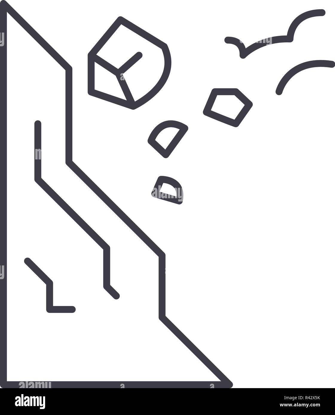 Stones falling line icon concept. Stones falling vector linear ...