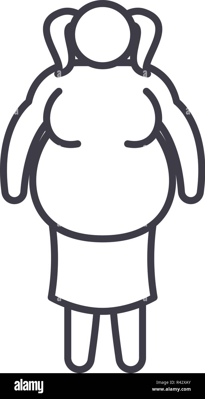 Fat woman line icon concept. Fat woman vector linear illustration ...