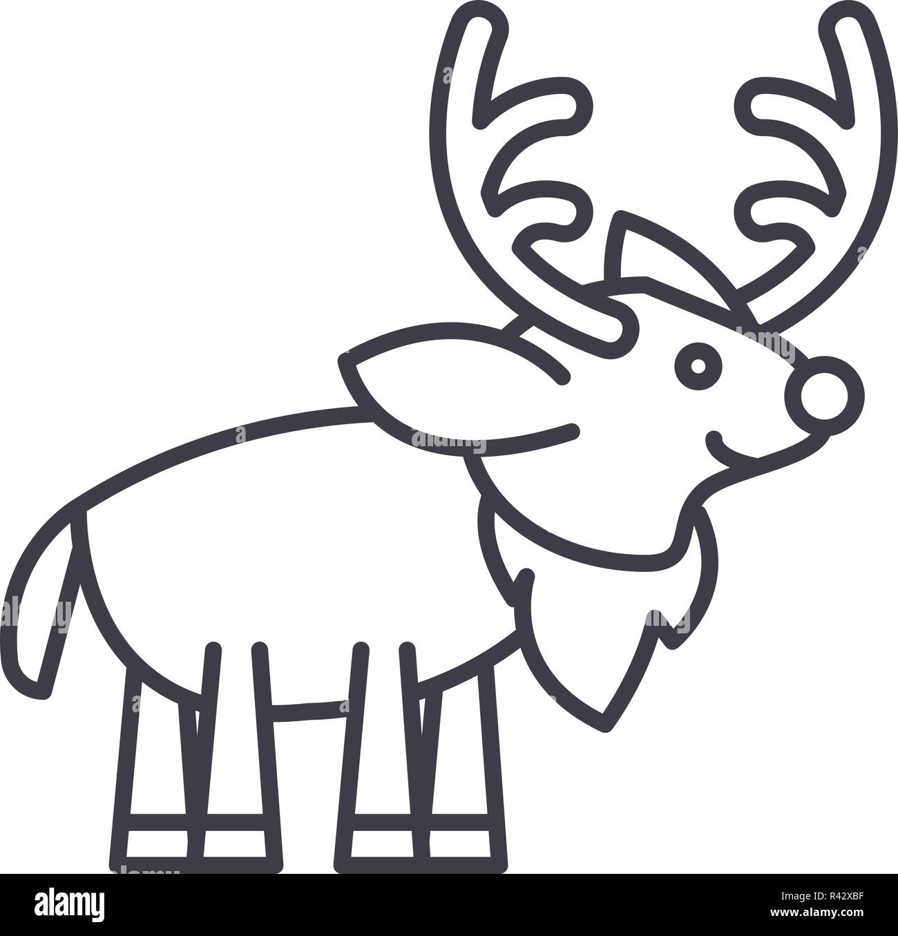Festive deer line icon concept. Festive deer vector linear illustration ...