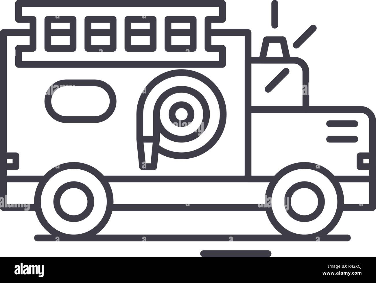 Fire engine line icon concept. Fire engine vector linear illustration ...