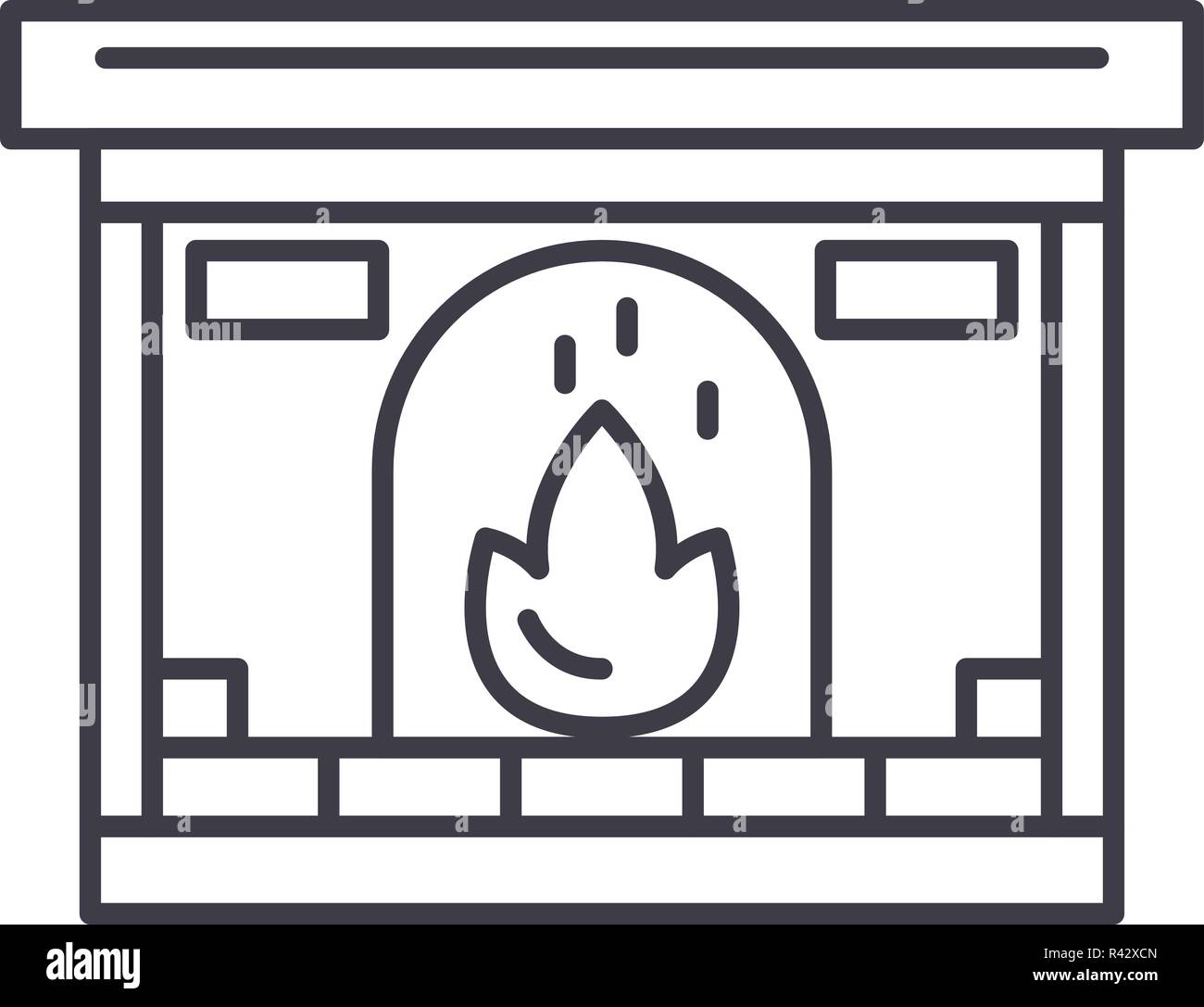 Fireplace line icon concept. Fireplace vector linear illustration ...