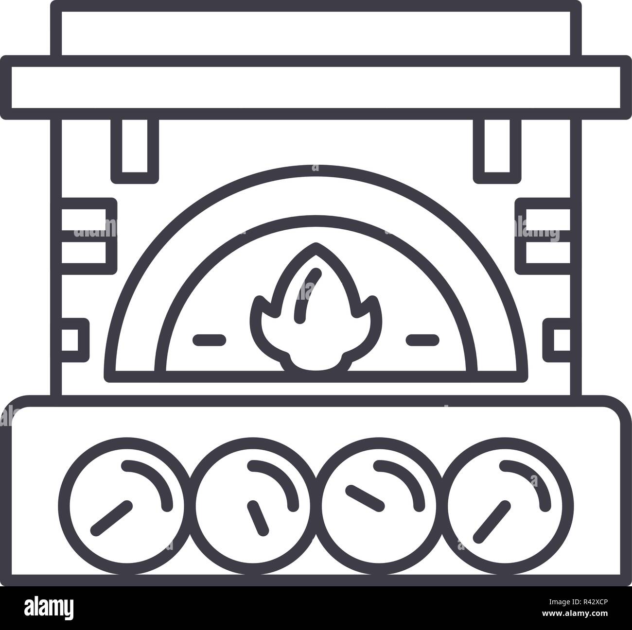 Fireplace brick line icon concept. Fireplace brick vector linear ...
