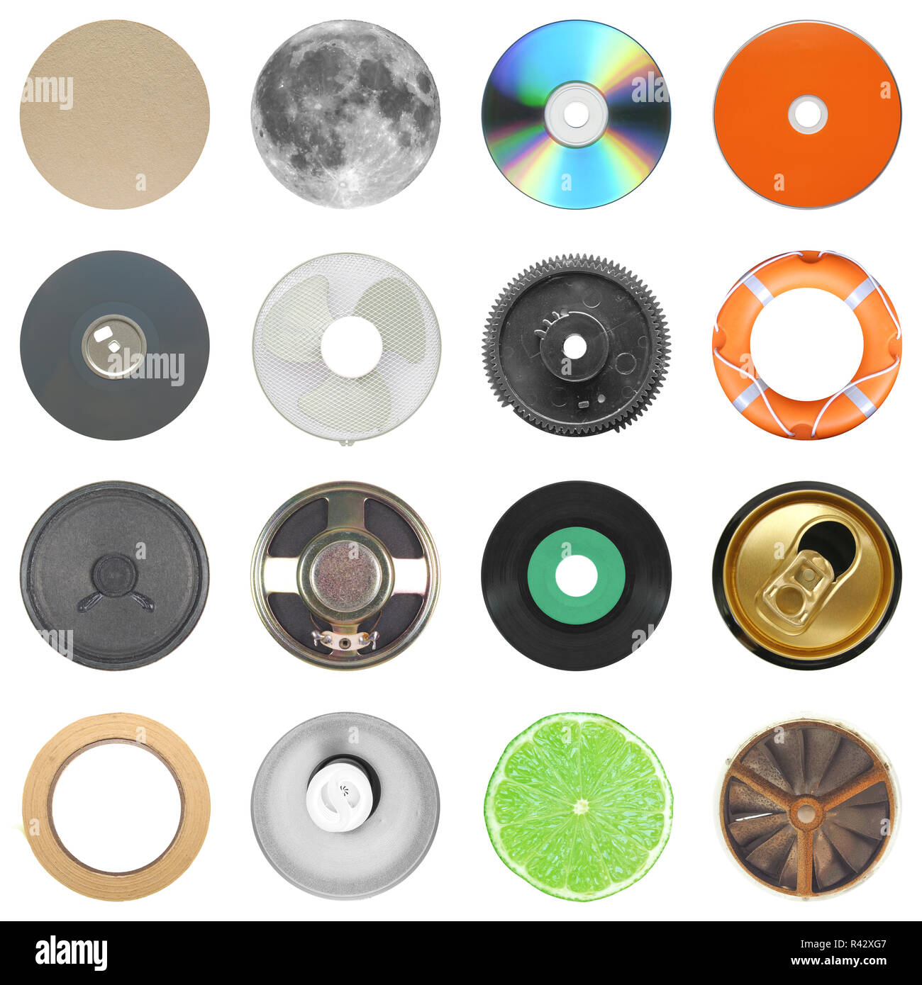 Set of 16 round objects isolated over white Stock Photo - Alamy