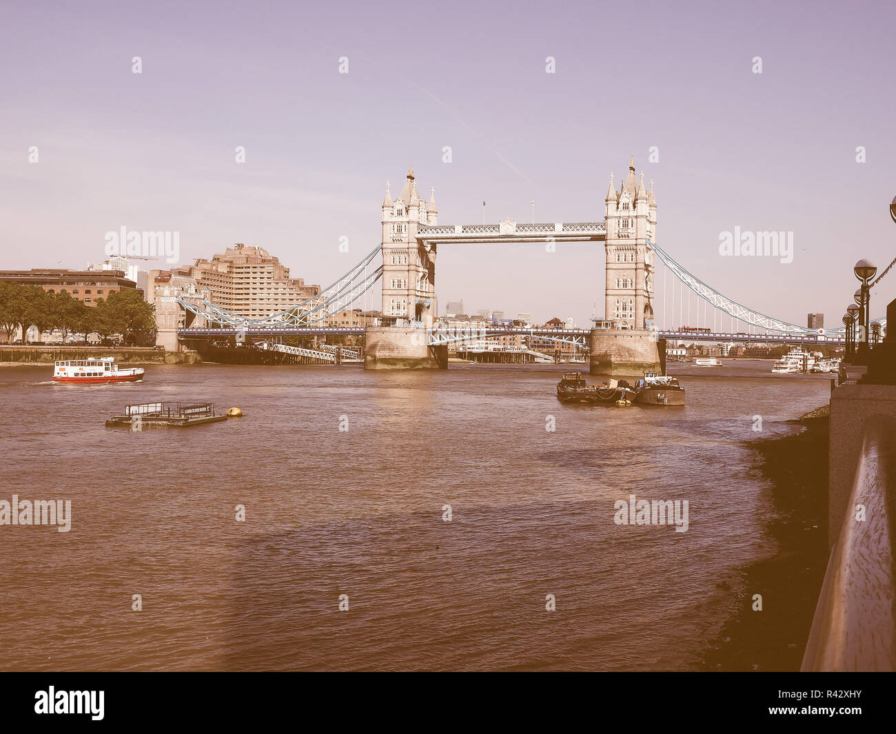 Retro looking Tower Bridge in London Stock Photo - Alamy