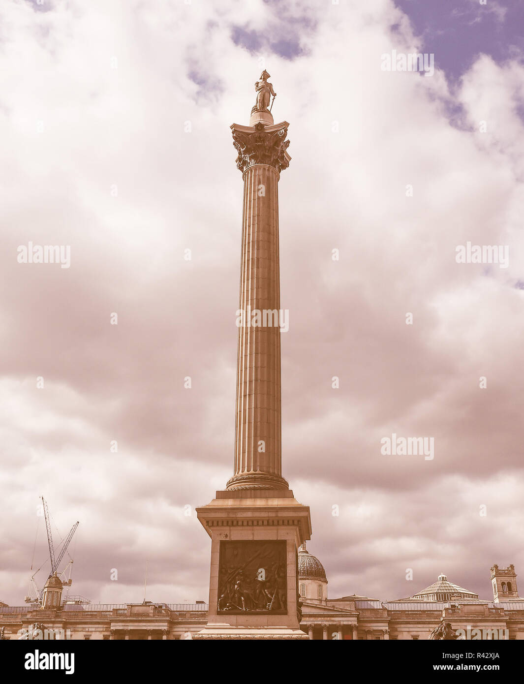 Retro looking Nelson Column in London Stock Photo - Alamy