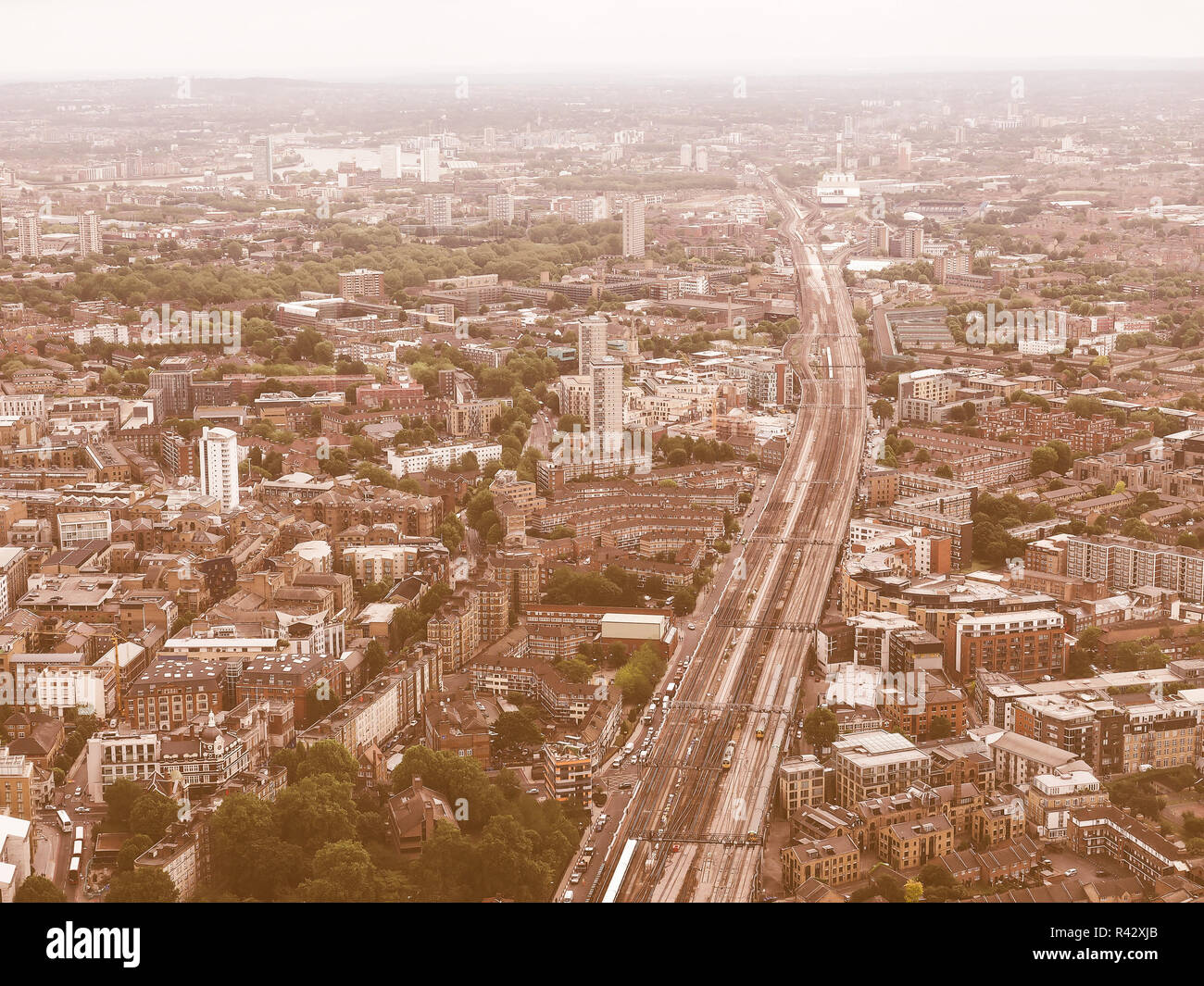 Retro looking Aerial view of London Stock Photo - Alamy