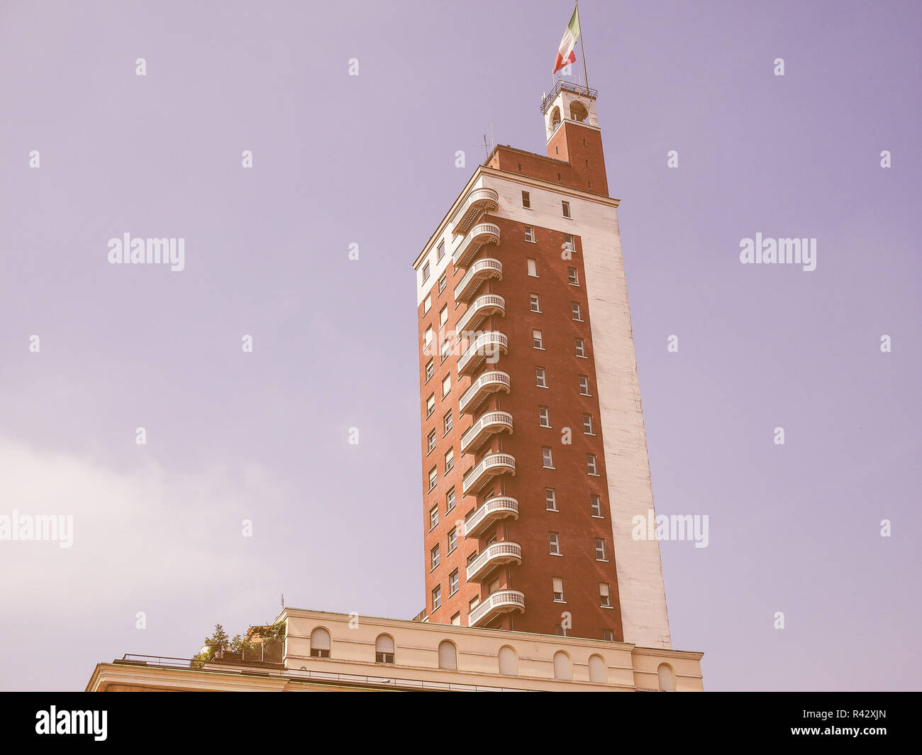 Retro looking Torre Littoria in Turin Stock Photo - Alamy