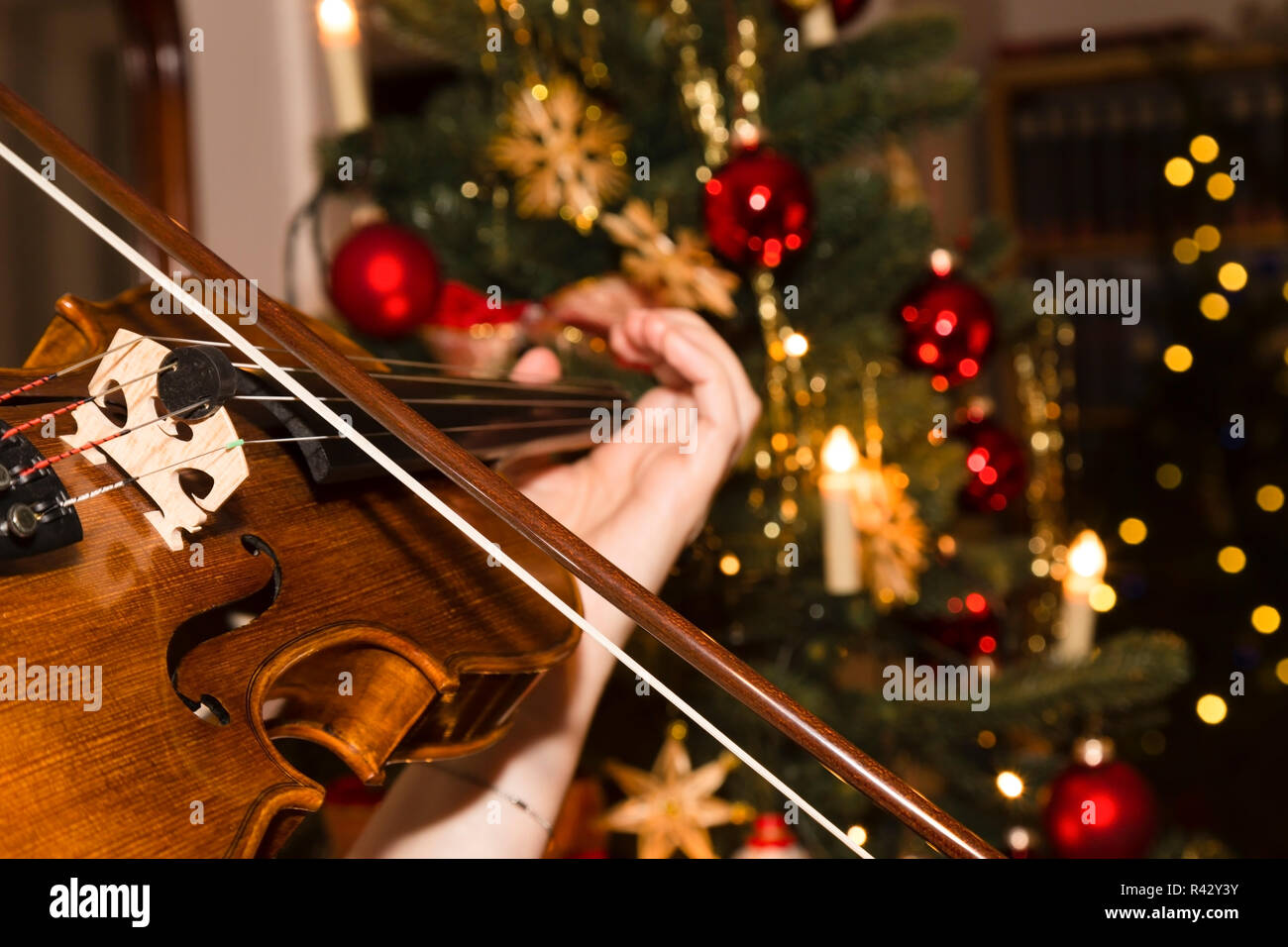 violin with christmas tree Stock Photo - Alamy