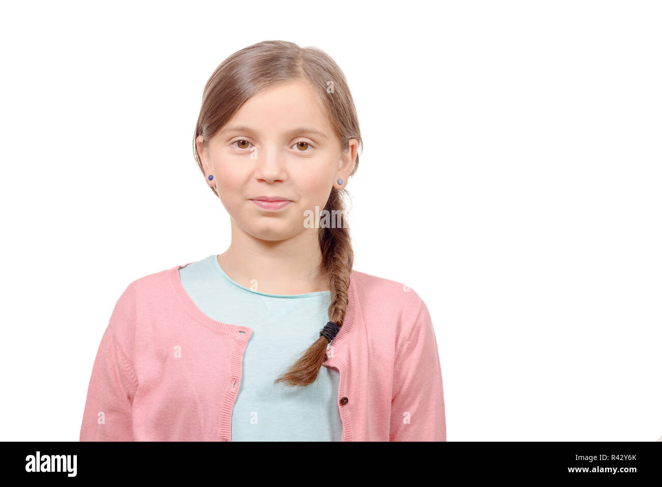 Smiling blond girl with braid. Girl nine years old Stock Photo - Alamy