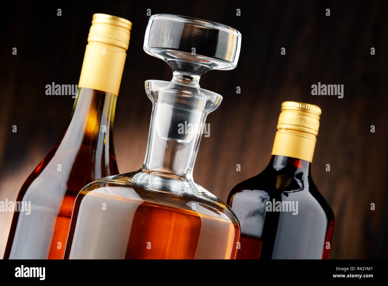 Bottles of assorted alcoholic beverages Stock Photo - Alamy