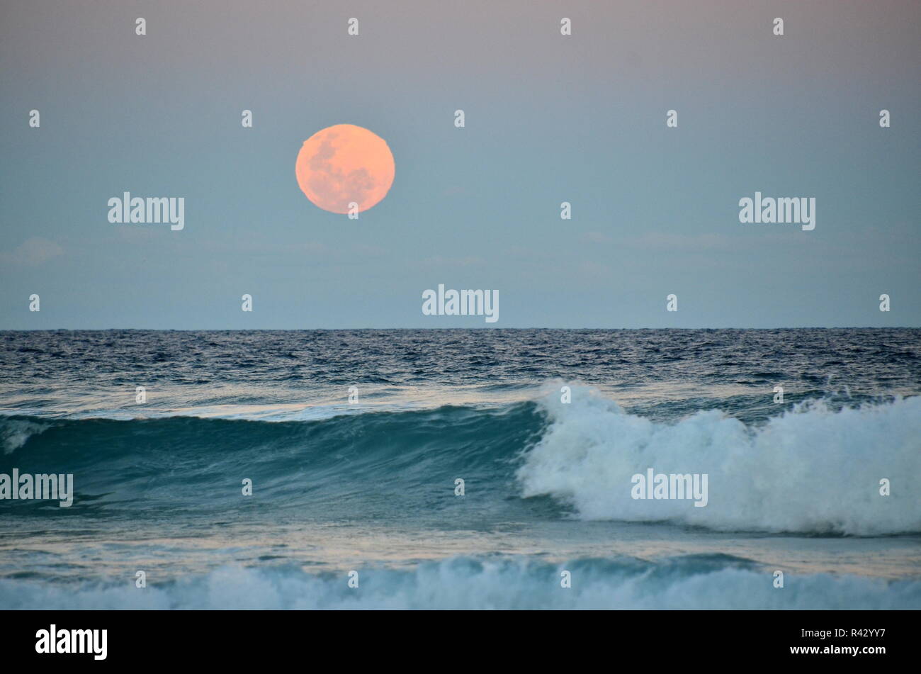 full moon over the ocean Stock Photo - Alamy