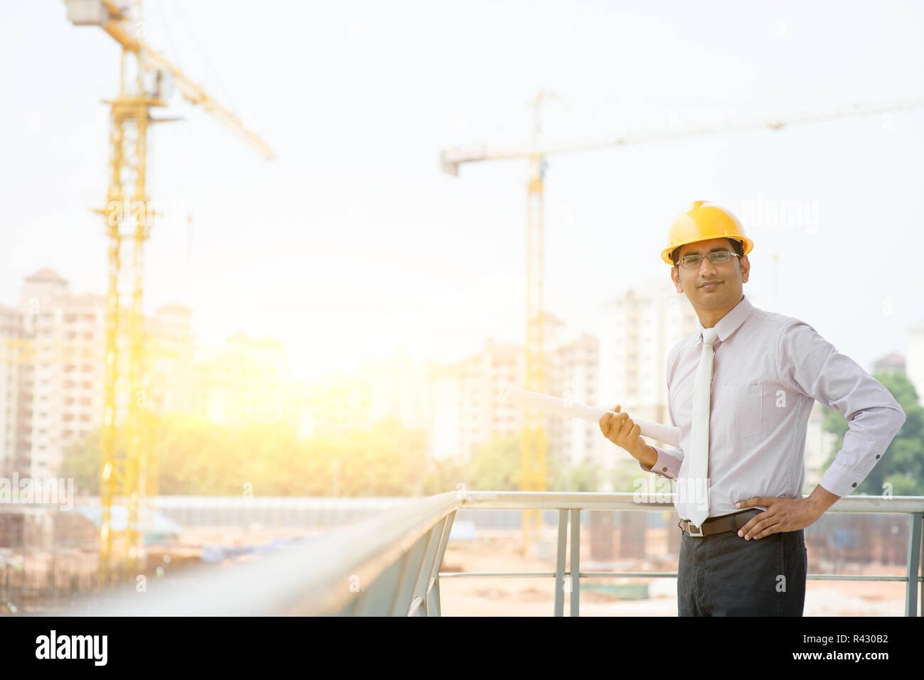 Asian Indian male site contractor engineer portrait Stock Photo - Alamy