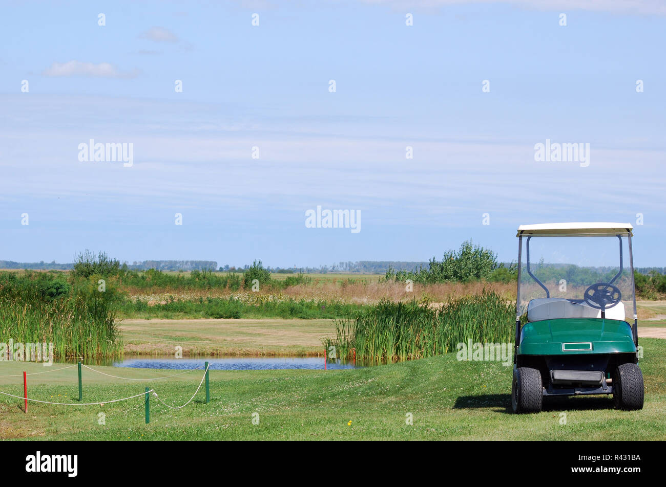 golf cart on golf course landscape Stock Photo - Alamy