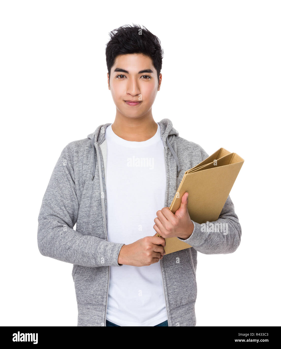 Asian man hold with folder Stock Photo - Alamy