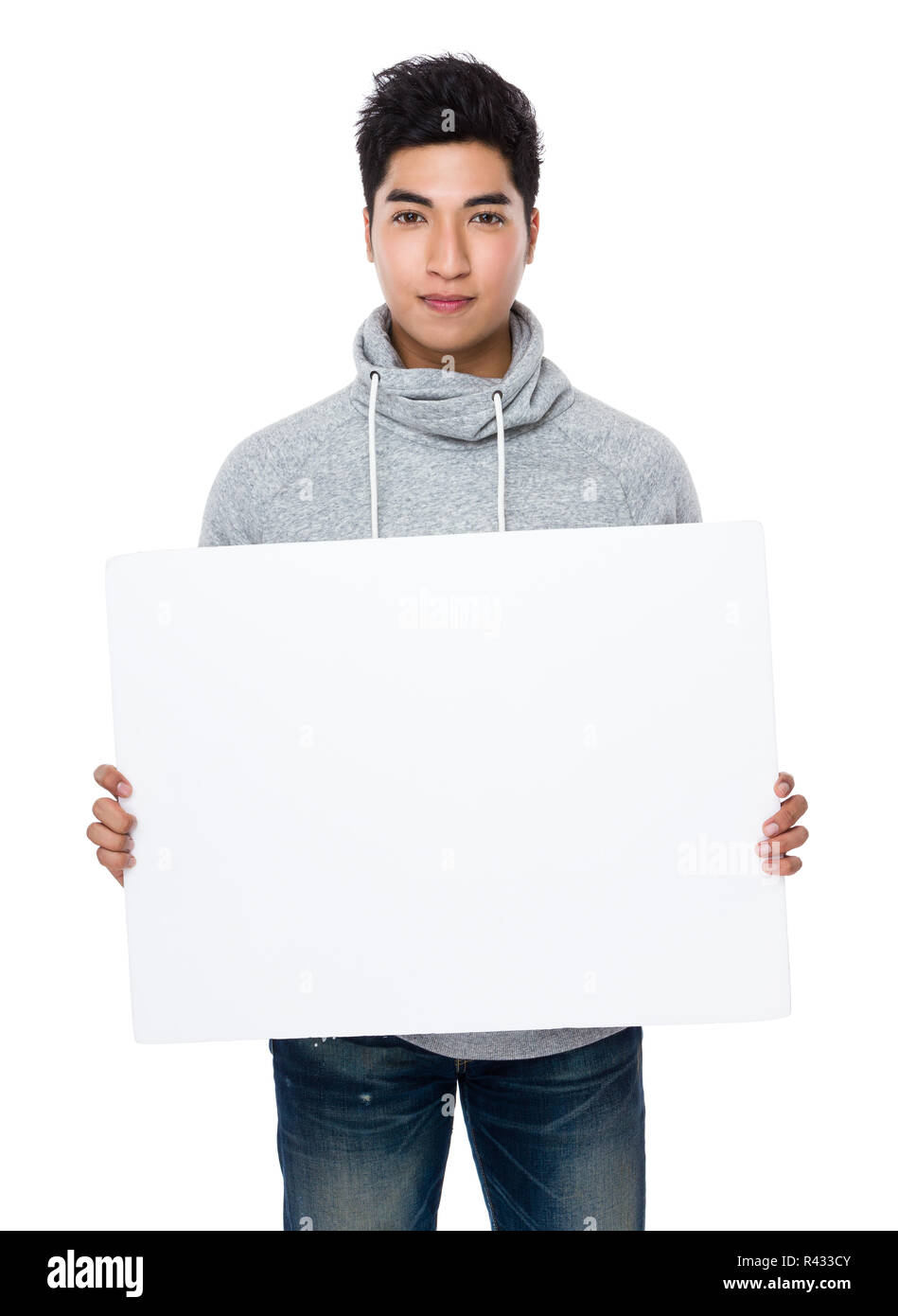 Man show with white board Stock Photo - Alamy