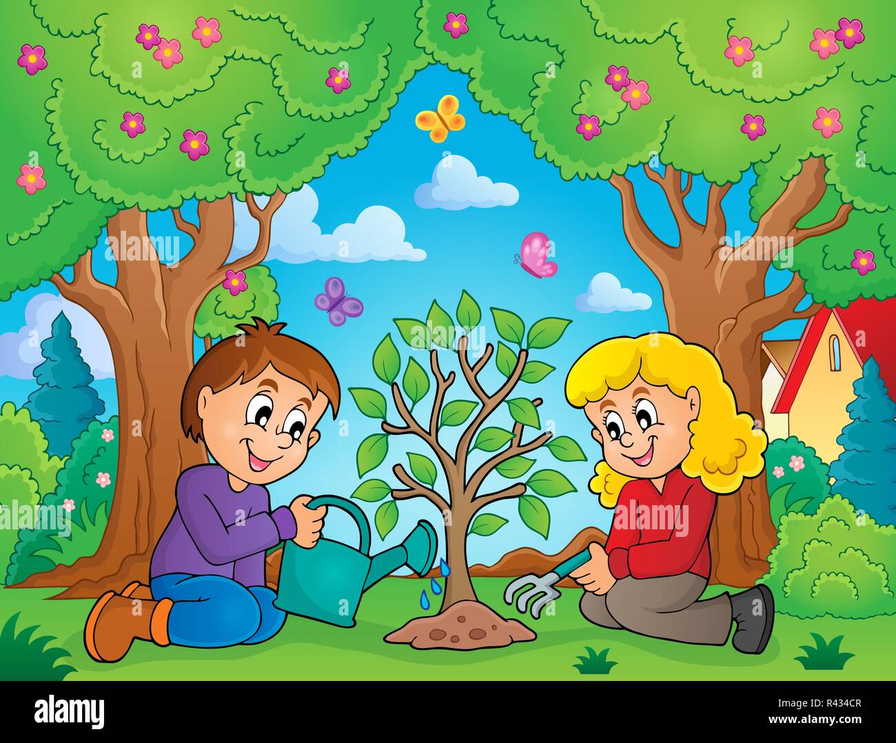 Kids planting tree theme image 2 Stock Photo - Alamy