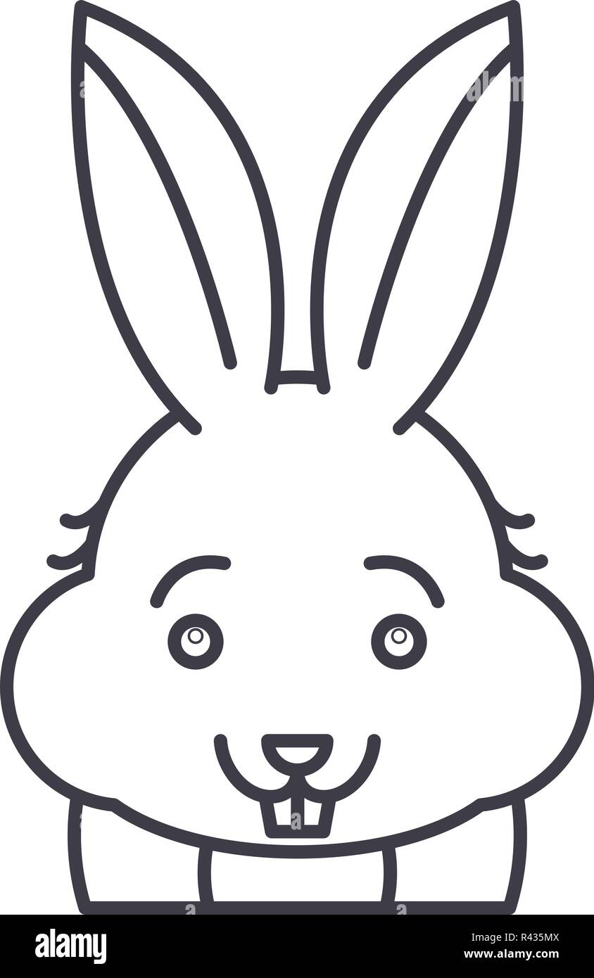Funny rabbit line icon concept. Funny rabbit vector linear illustration ...