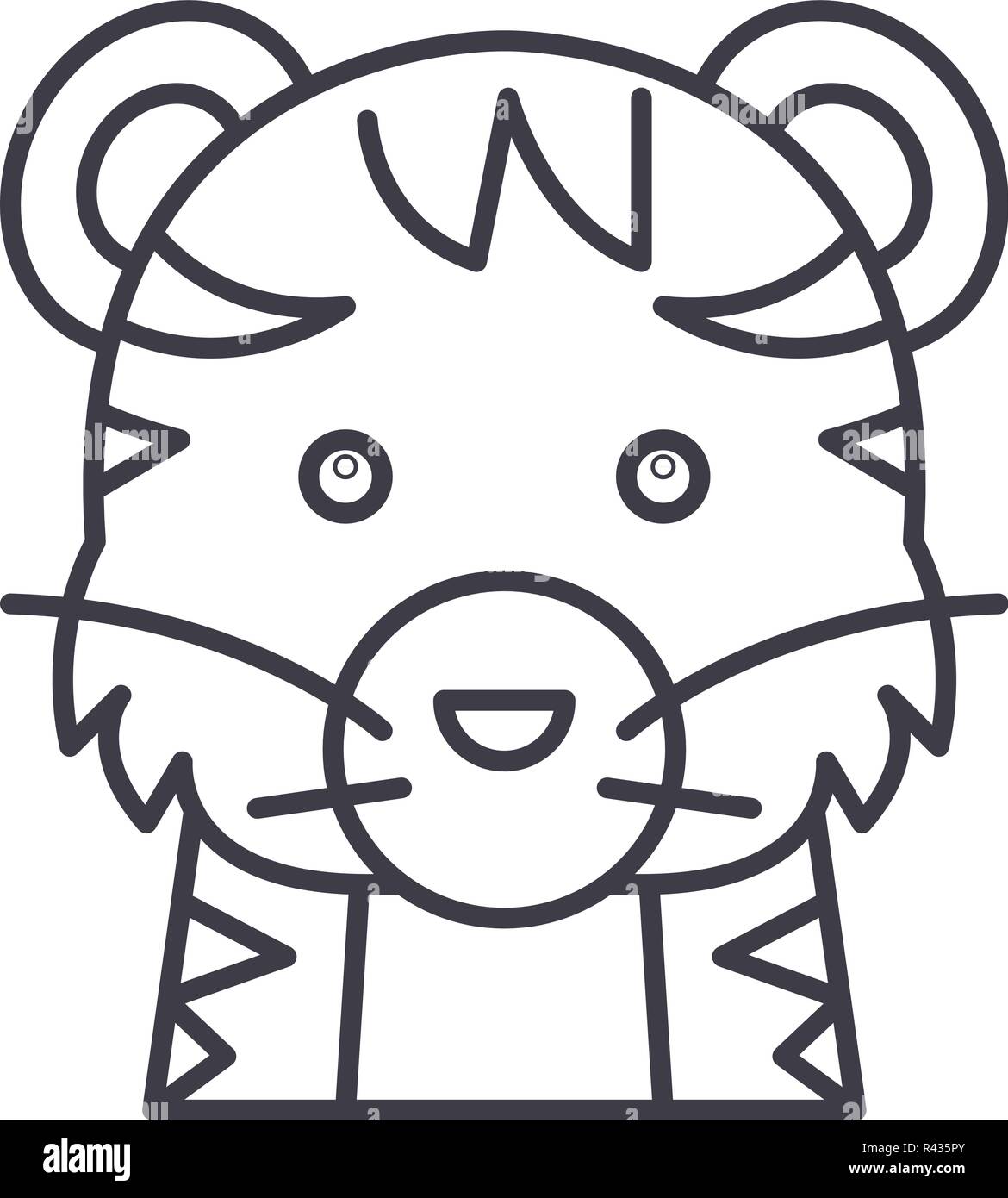 Funny tiger line icon concept. Funny tiger vector linear illustration ...