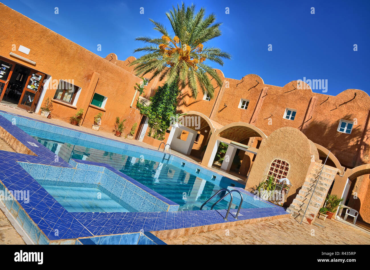 Fresh relaxing open swimming pool, Matmata, Sahara Desert, Tunis Stock ...